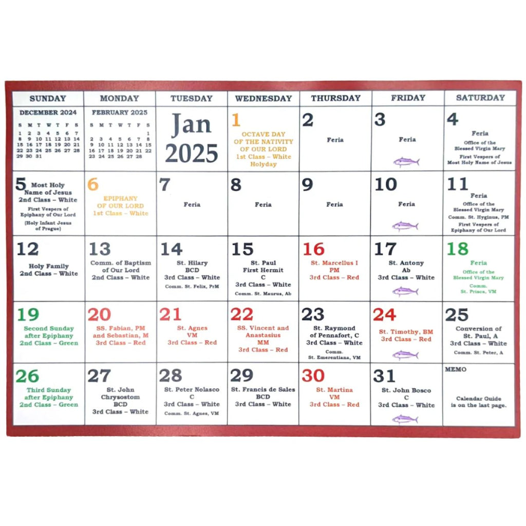 2025 Mini Liturgical Calendar For Tlm Missals Latin Mass Helper Store