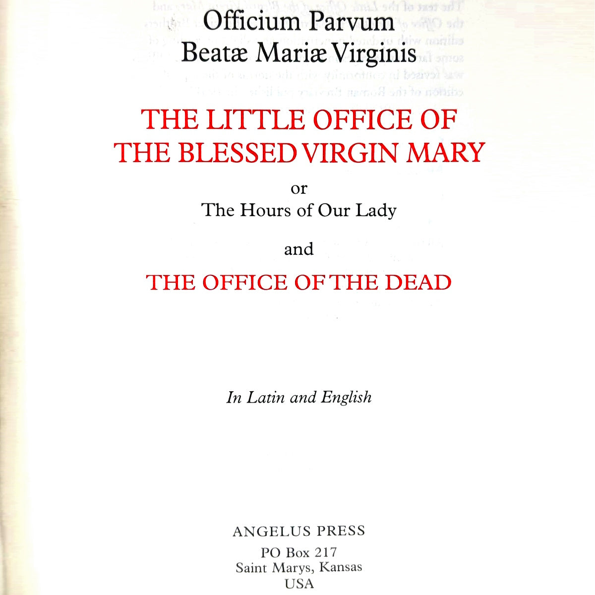 Little Office of the Blessed Virgin Mary (Latin & English) – Latin Mass ...